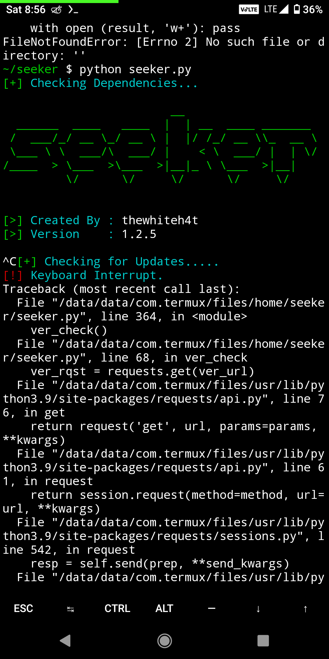 Sir when i run seeker it runs correctly with no errors but after that ...