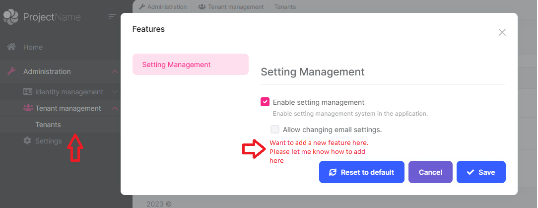 Add a new feature along with Email settings to the Setting Management in Tenant Features · Issue ...