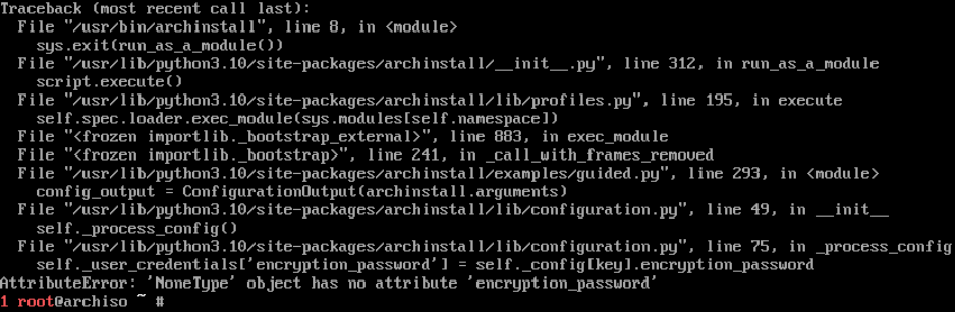 Install not working because no encryption password · Issue #1740 · archlinux/archinstall · GitHub