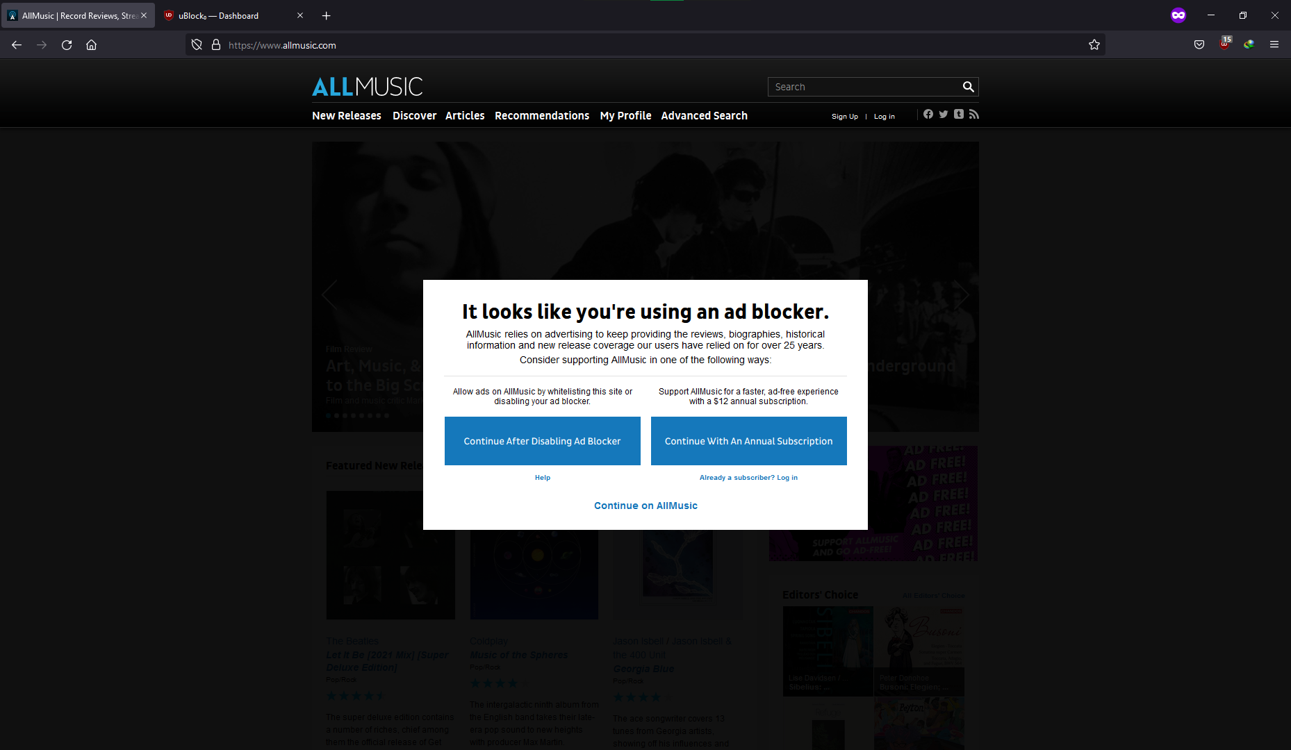 Anti-adblock in allmusic.com · Issue #10270 · uBlockOrigin/uAssets · GitHub