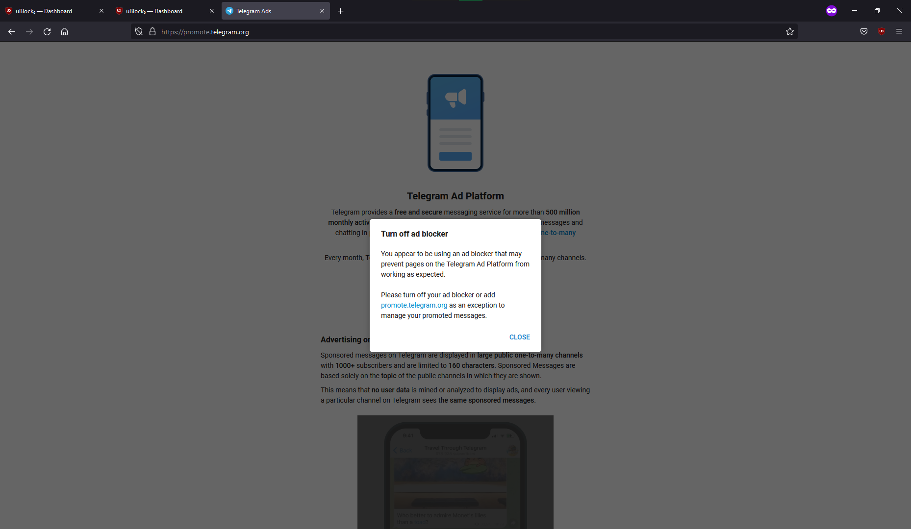 Anti-adblock in promote.telegram.org · Issue #10457 · uBlockOrigin/uAssets · GitHub