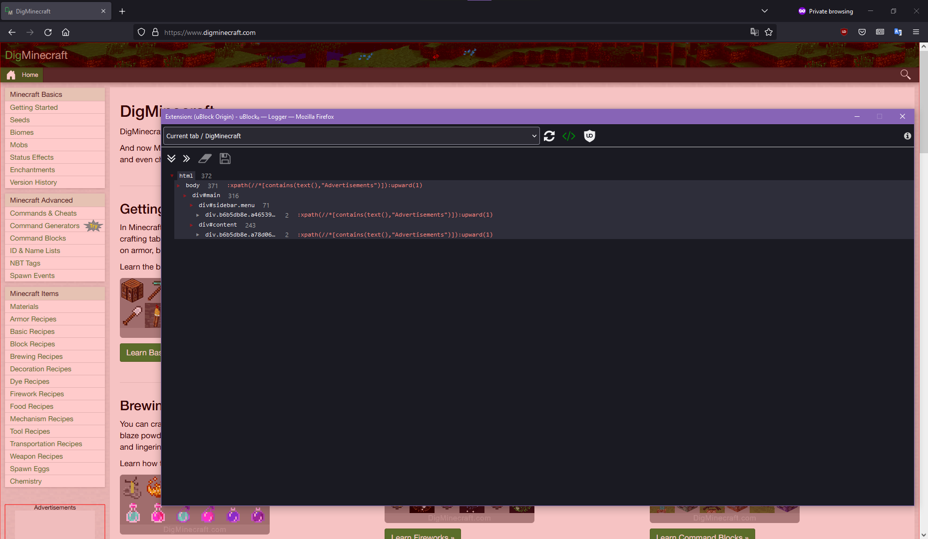 digminecraft.com: breakage · Issue #15392 · uBlockOrigin/uAssets · GitHub