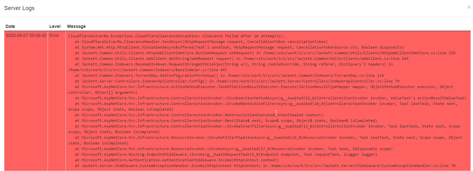Problem adding [Torrentday] as indexer in docker Jackett ubuntu 18.04 when clicking settings ...
