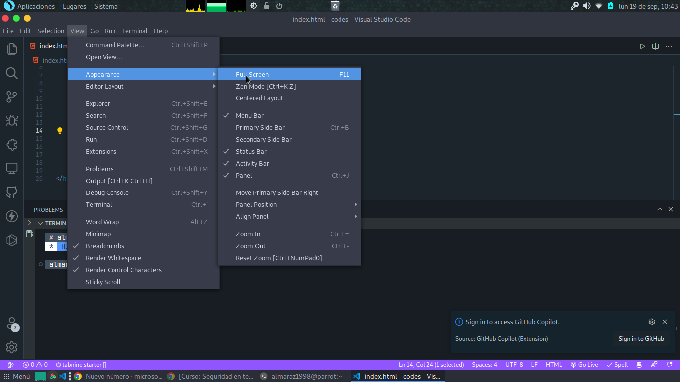 Error Full Screen Mode · Issue #161241 · microsoft/vscode · GitHub