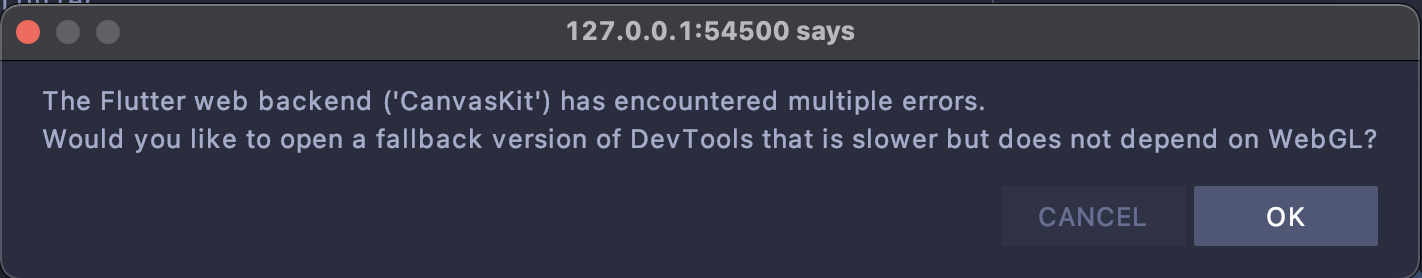 Android Studio and Flutter error: "The flutter web backend ('CanvasKit') has encountered ...