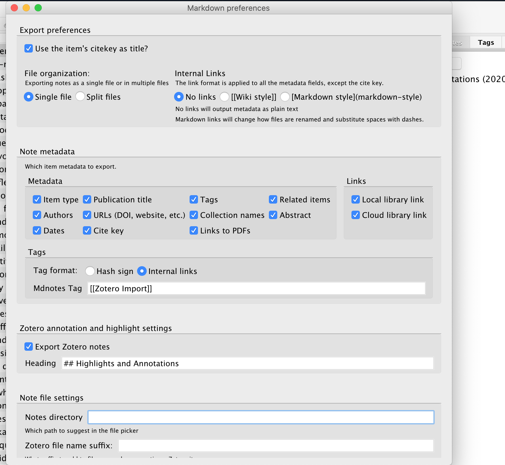 Can't get linked pdfs (dropbox) from zotero to show up in exported md ...