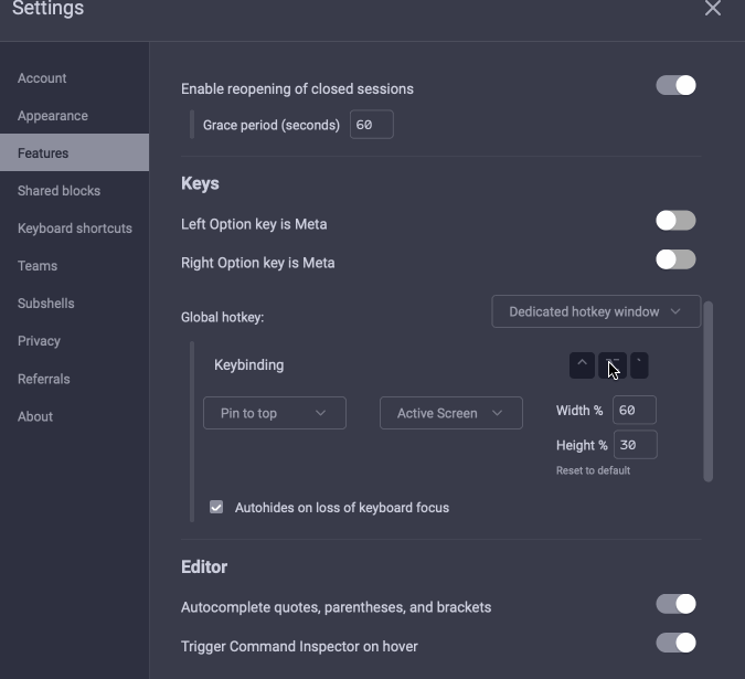 Global hotkey UI should not show/ask different shortcuts for quake mode and show/hide all ...