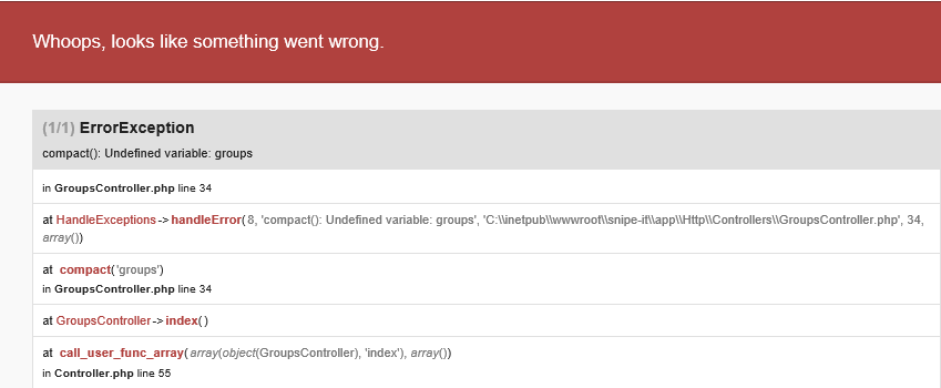 Whoops, looks like something went wrong SNIPEIT · Issue #8116 · snipe/snipe-it · GitHub