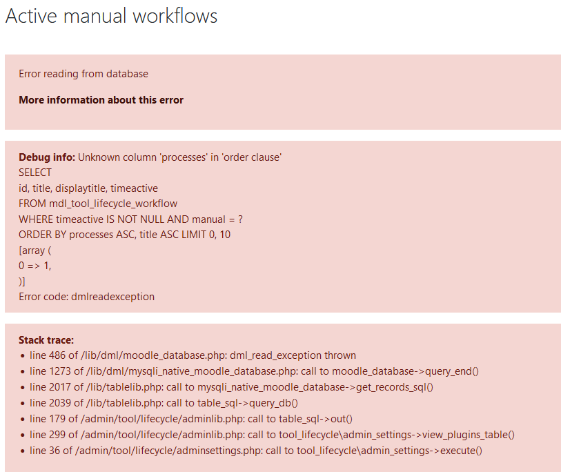 Unknown Column Processes In Order Clause · Issue 175 · Learnweb Moodle Tool Lifecycle · Github
