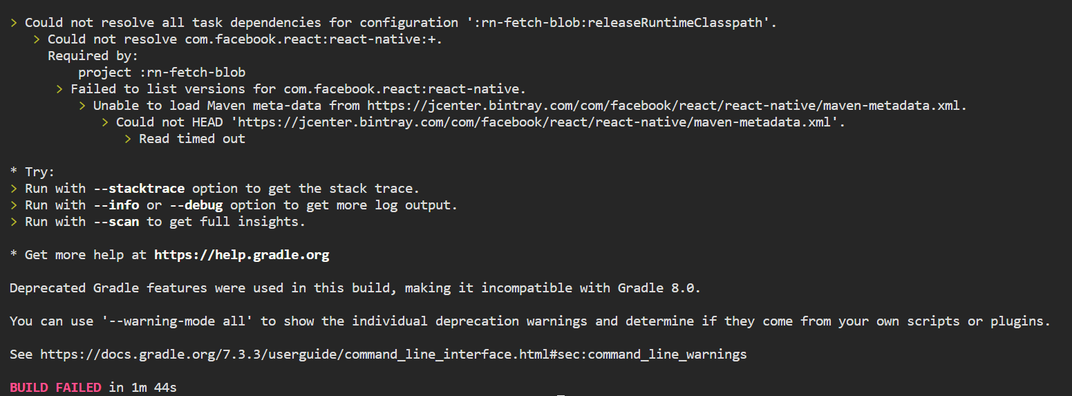 Repository https://jcenter.bintray.com does not work! · Issue #820 · joltup/rn-fetch-blob · GitHub