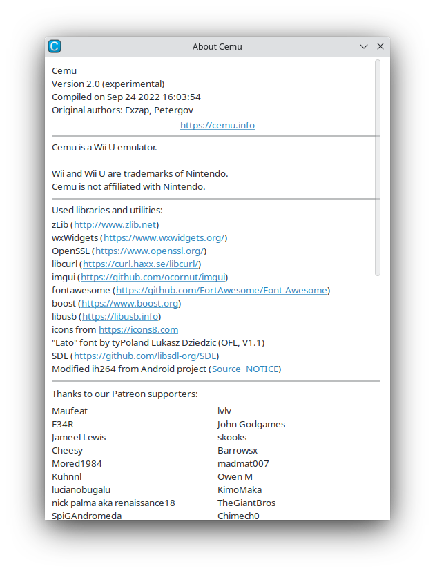 [Linux] Text doesn't display correctly on 'About Cemu' window while using system's Dark theme ...