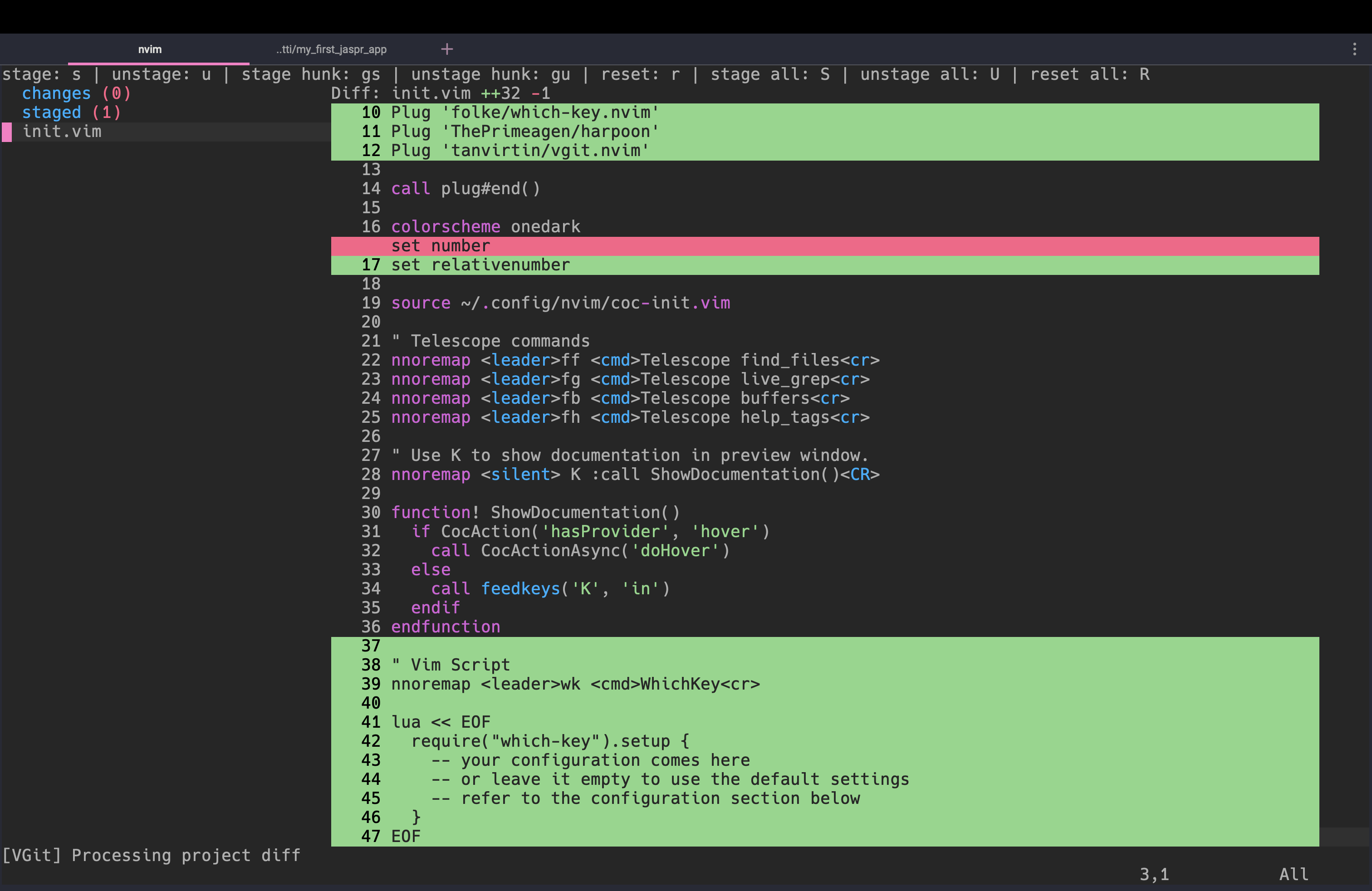[Question] How to stage hunk · Issue #281 · tanvirtin/vgit.nvim · GitHub