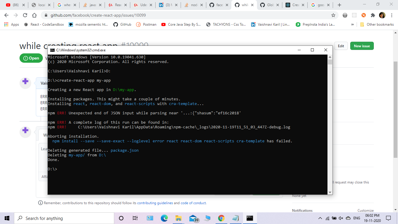 While Creating React App · Issue 10099 · Facebookcreate React App · Github