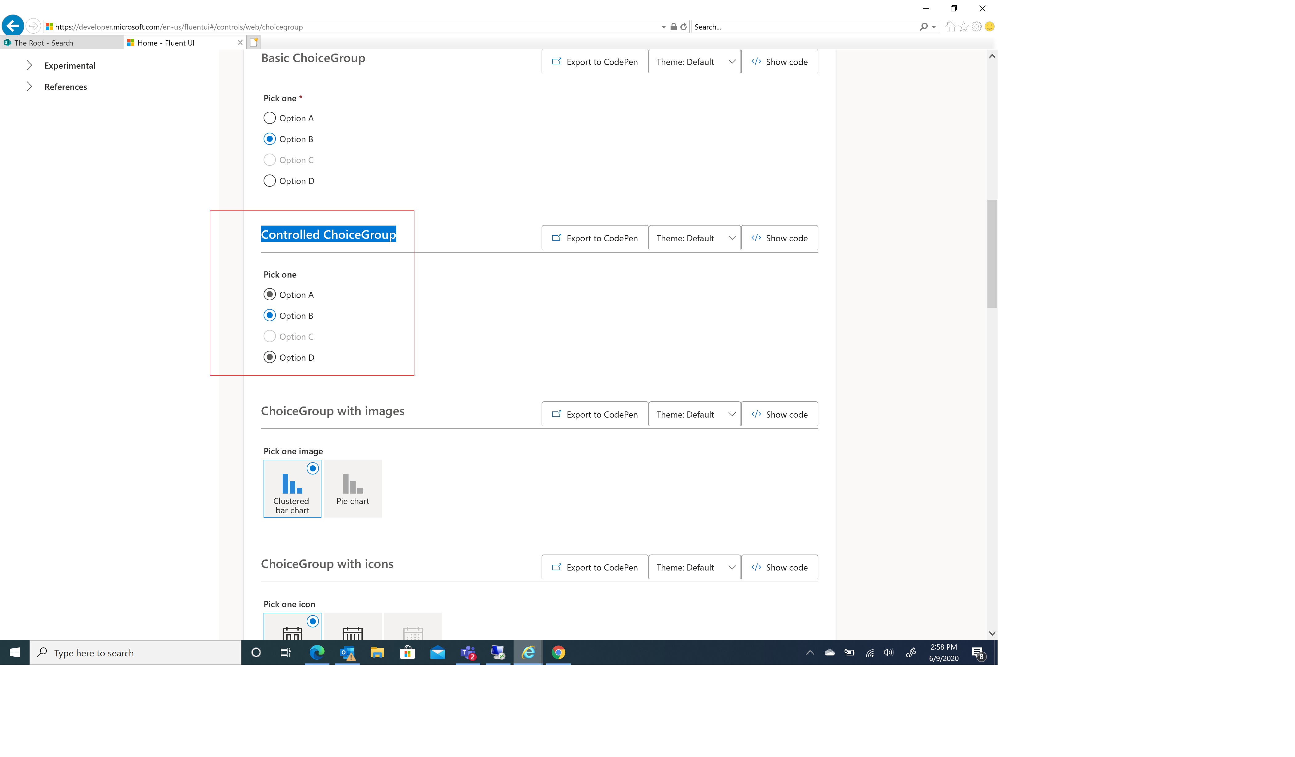 On hovering the choice group options in IE 11 the hover dot is retained ...