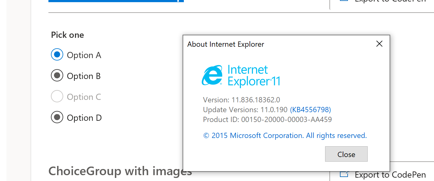On hovering the choice group options in IE 11 the hover dot is retained · Issue #13526 ...