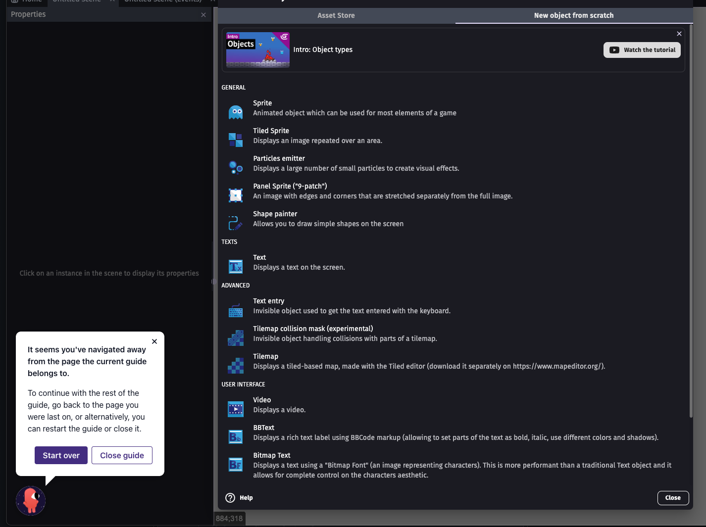 Tour Not Going To Asset Store When Creating A New Object · Issue