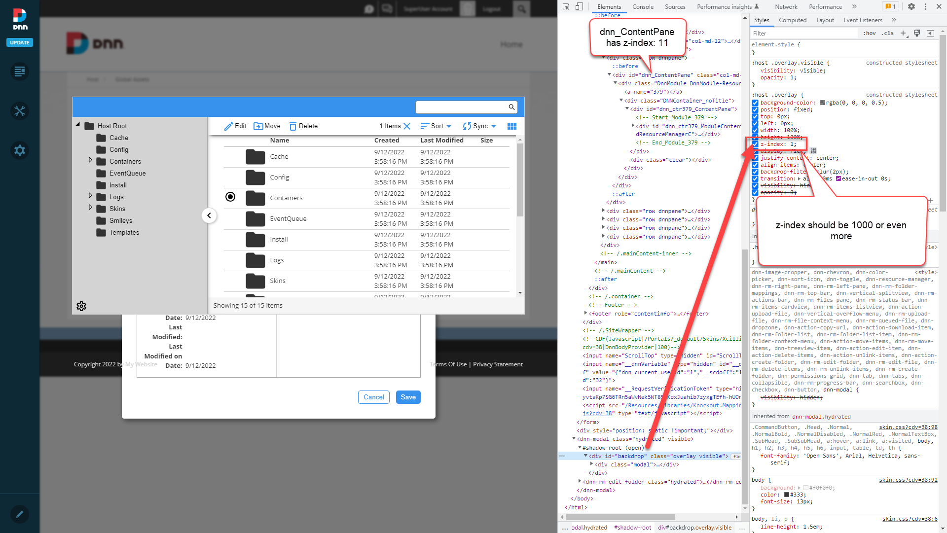 [v9.11.0-rc5] Resource Manager dialogs not showing in many skins because backdrop has just z ...