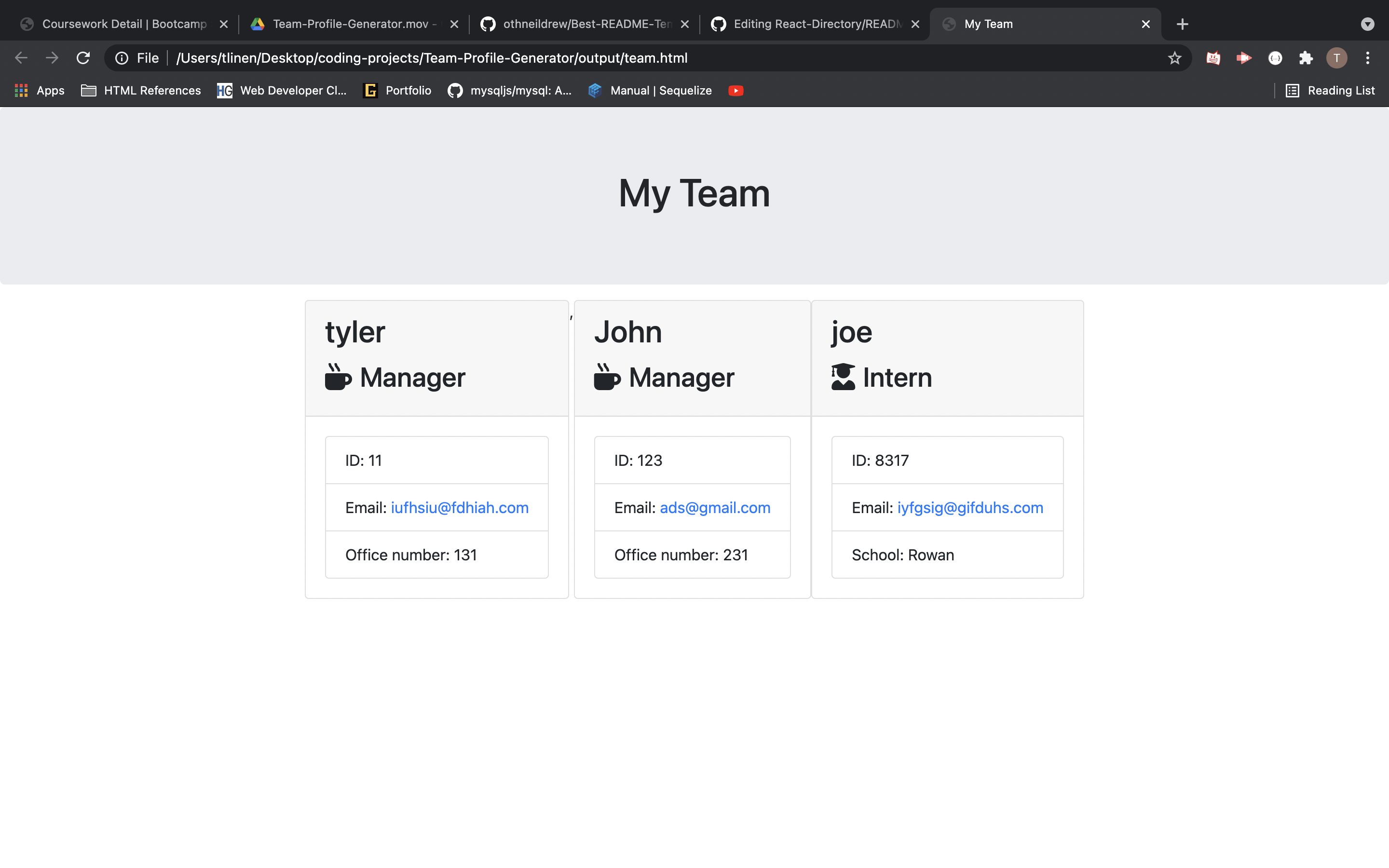 GitHub - tylerlinen/Team-Profile-Generator