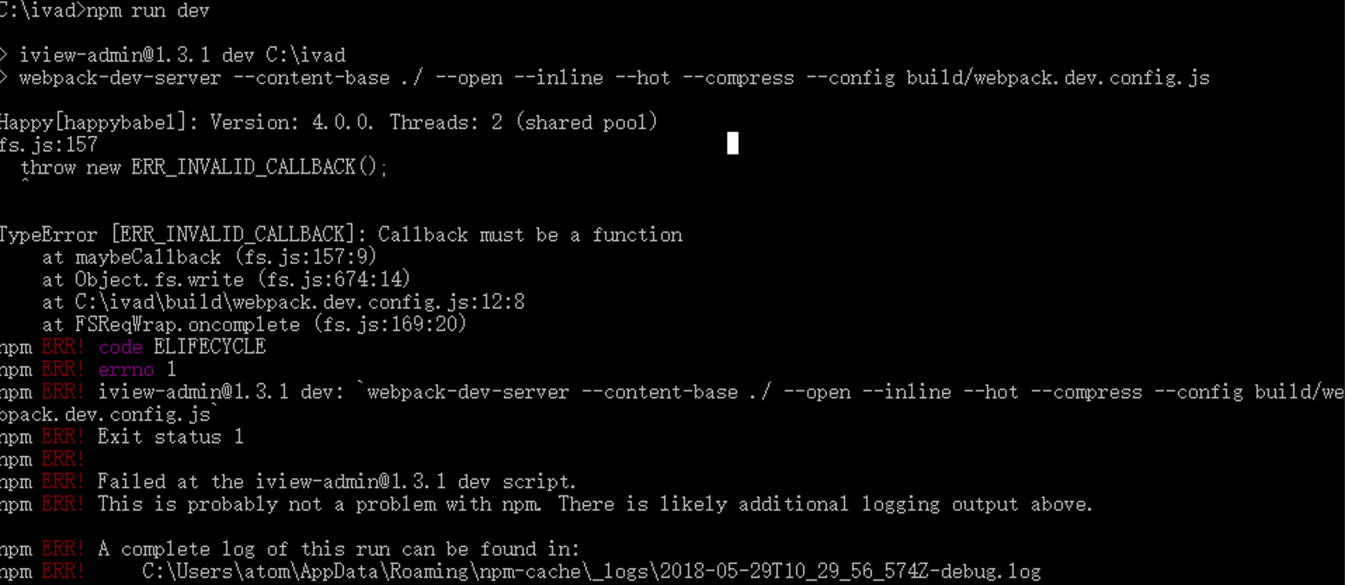 换了个电脑 install是过了。 但是报一个webpack的新错误。 · Issue #680 · iview/iview-admin · GitHub