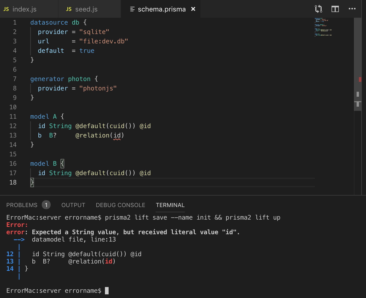 Cannot use @relation(id) without more arguments · Issue #184 · prisma/prisma · GitHub