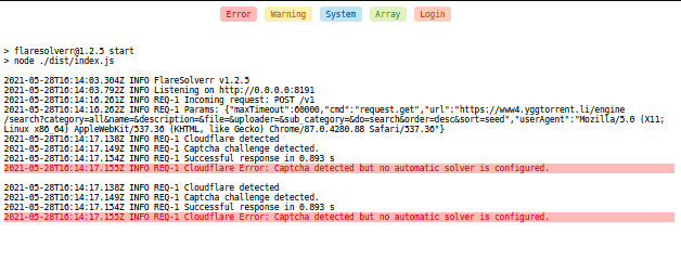 [exttorrents] Exception (exttorrents): FlareSolverr was unable to process the request, please ...