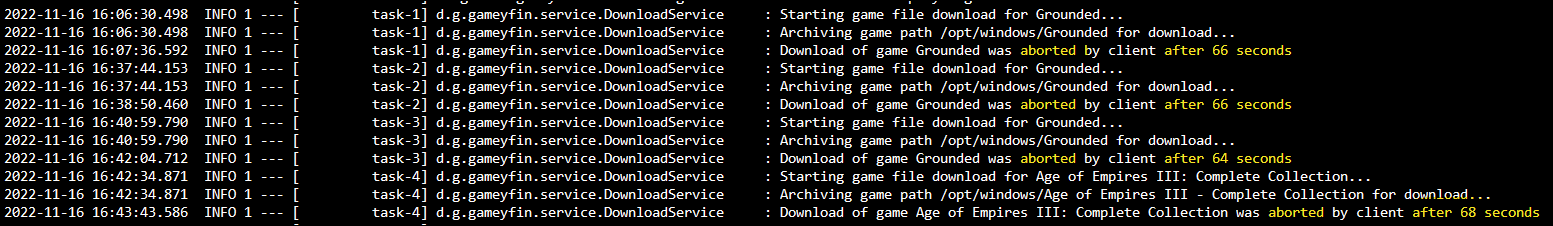When downloading games, the download is aborted quickly (on a reverse ...