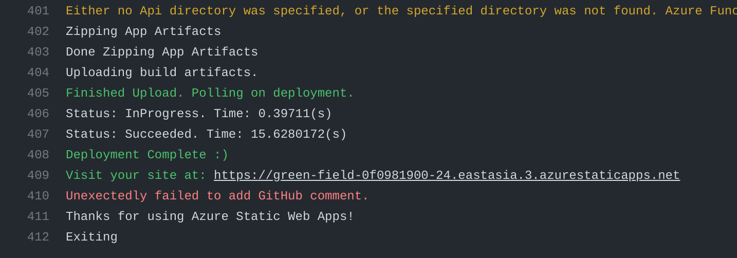 Github Pull Request Does Not Show Pre Production Environment Url · Issue 1268 · Azurestatic