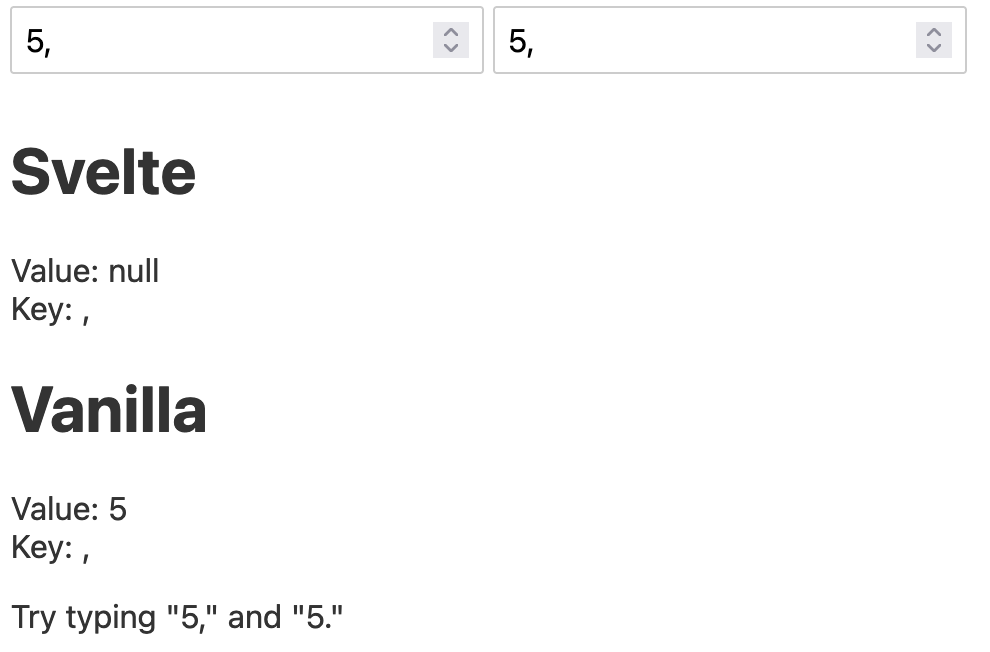 Dot and comma separators are inconsistent in input type=number · Issue #7903 · sveltejs/svelte ...