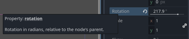 [4.0] Inspector shows Node2D.`rotation` in degrees, but hovering on the property says it's in ...