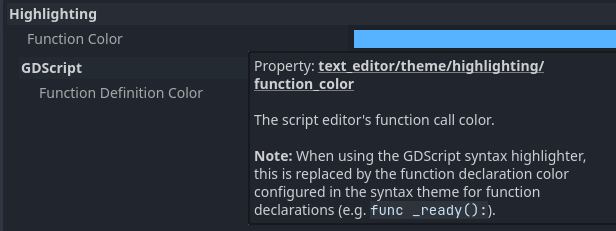 Highlighting's "Function Color" description calls "Function Definition ...