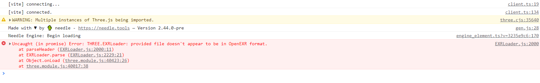 Error: THREE.EXRLoader: provided file doesn't appear to be in OpenEXR ...
