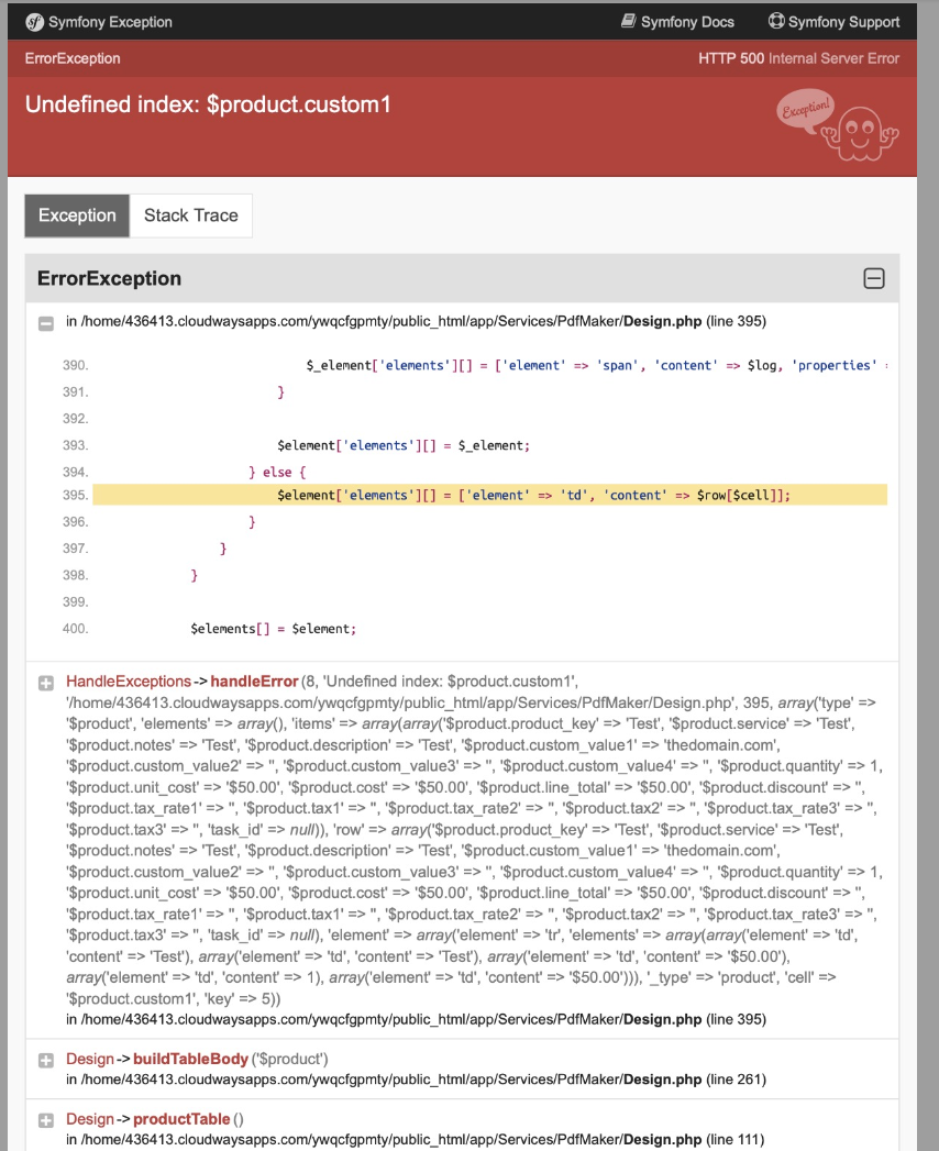 Adding custom product field to Invoice design results in Symfony Exception · Issue #4480 ...