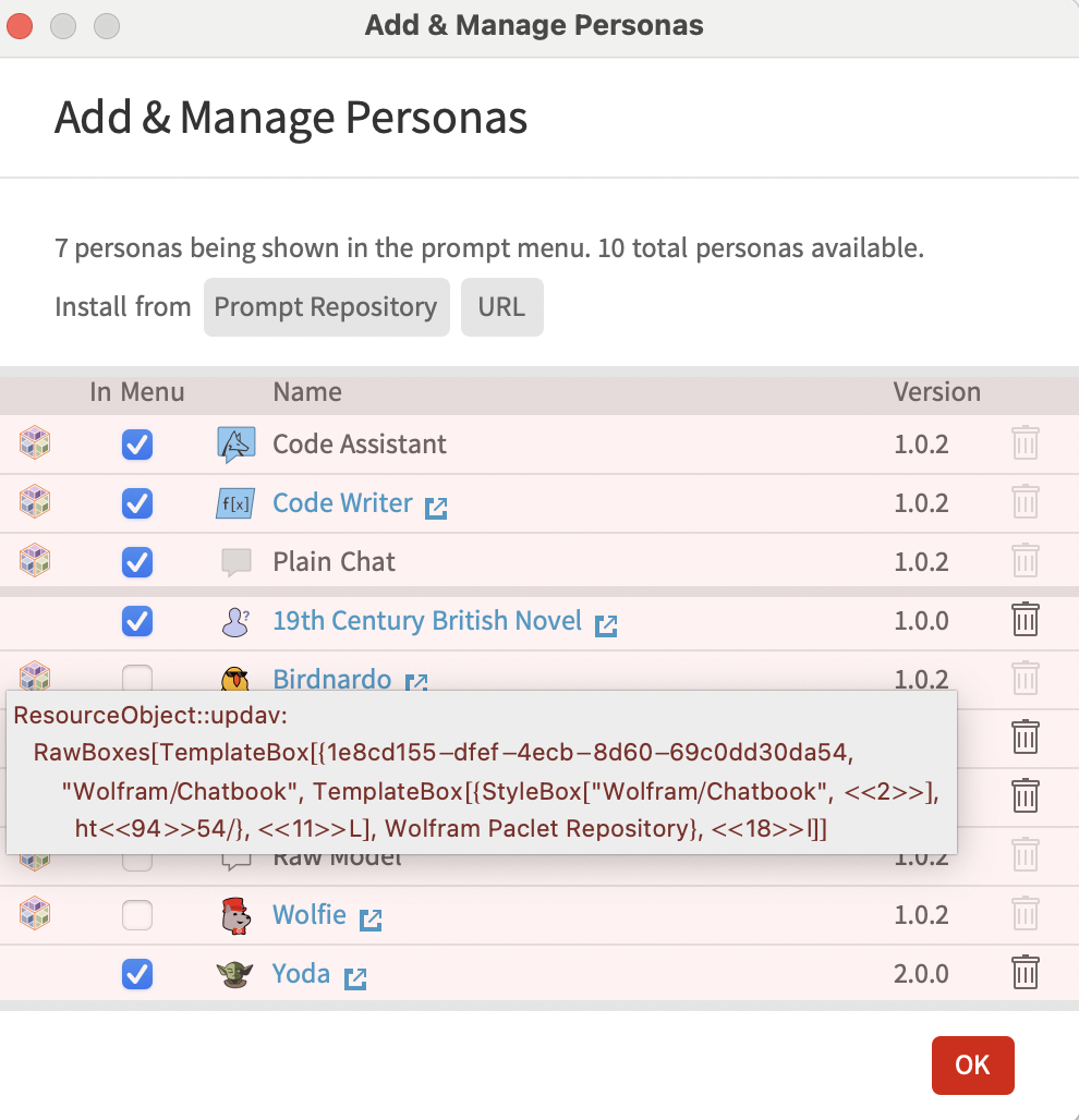 Pink boxing in "Add & Manage Personas" dialog · Issue #267 · WolframResearch/Chatbook · GitHub