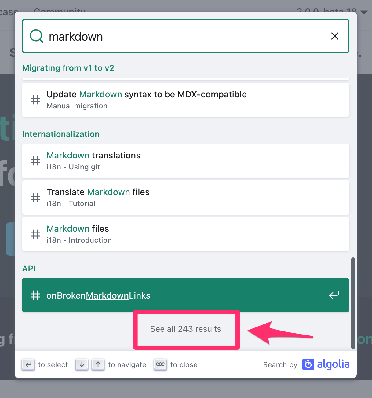 Document how to use resultsFooterComponent · Issue #1368 · algolia/docsearch · GitHub