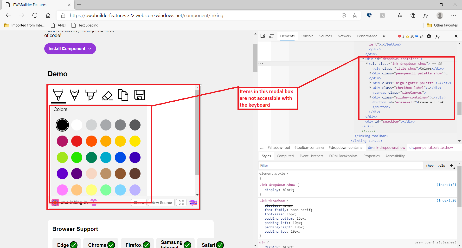 [Keyboard Navigation - PWA Builder - PWA Builder Inking] : Pop up ...