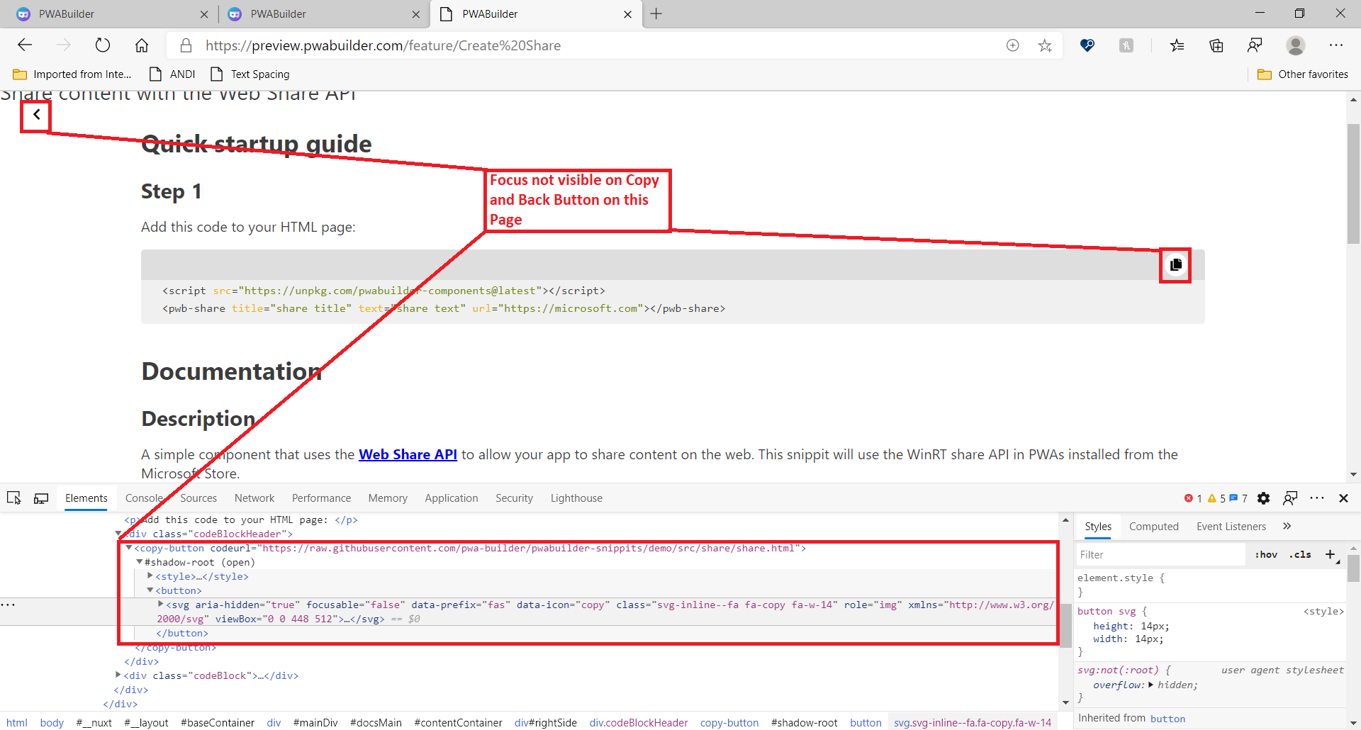 [Keyboard Navigation - PWA Builder - PWA Builder Generate] : Keyboard Focus Indicator is not ...