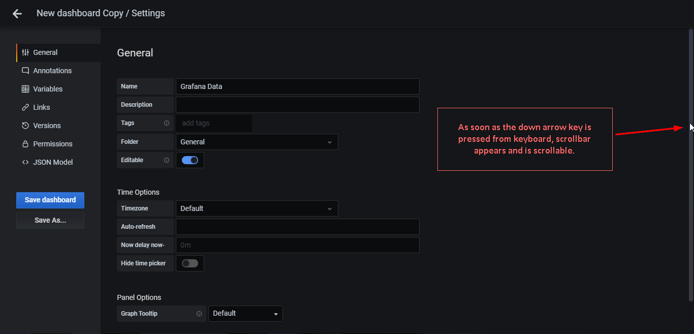 Scroll Bar is not visible until a keyboard input is made · Issue #25776 · grafana/grafana · GitHub