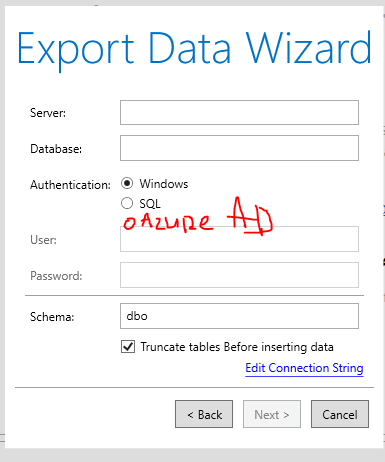support "Azure Active Directory - Universal with MFA" authentication for Export Data Wizard ...
