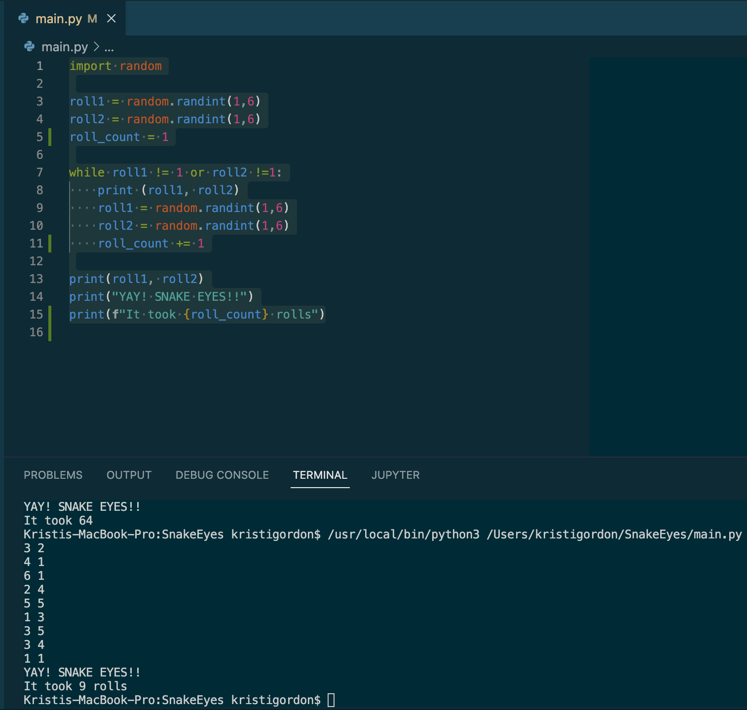 GitHub - kristigordon/SnakeEyesDiceGame