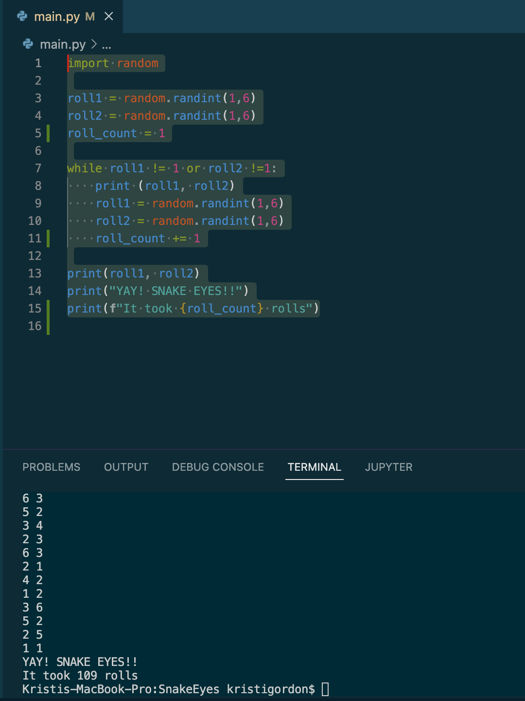 GitHub - kristigordon/SnakeEyesDiceGame