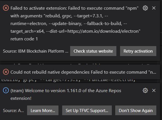 CAN'T ACTIVATE THE IBM Blockchain Extention · Issue #99919 · microsoft/vscode · GitHub