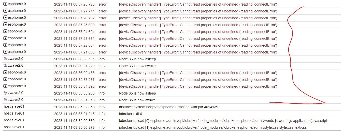 [deviceDiscovery handler] TypeError: Cannot read properties of undefined (reading 'connectError ...