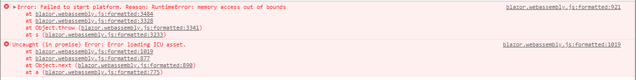 Blazor WASM publish on IIS => memory access out of bounds, Error loading ICU asset · Issue ...