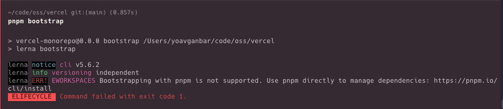 pnpm bootstrap failing in Contribution process · vercel vercel · Discussion #9605 · GitHub