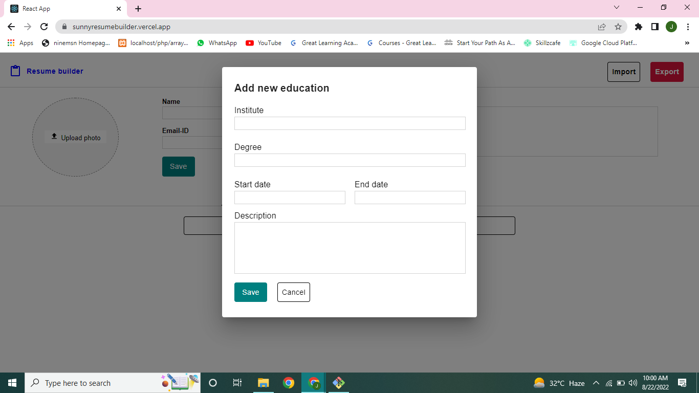 GitHub - Sunnymangat/Resume_Builder: Simple Project made up using JavaScript, CSS, and ReactJs