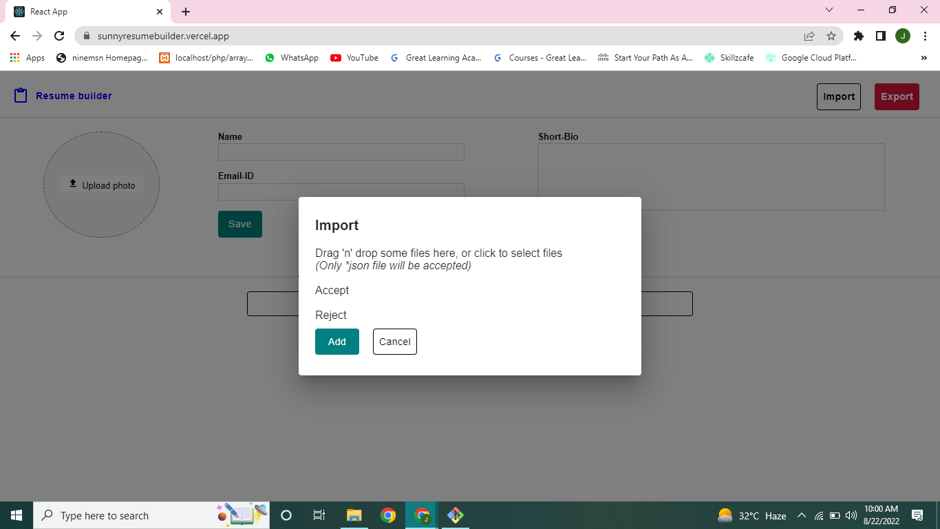 GitHub - Sunnymangat/Resume_Builder: Simple Project made up using JavaScript, CSS, and ReactJs