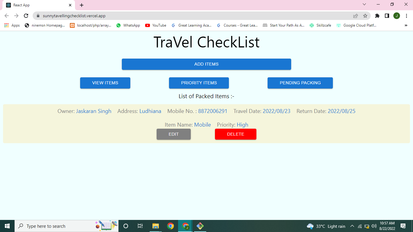 GitHub - Sunnymangat/TravellingCheckList: Basic project related to the ...