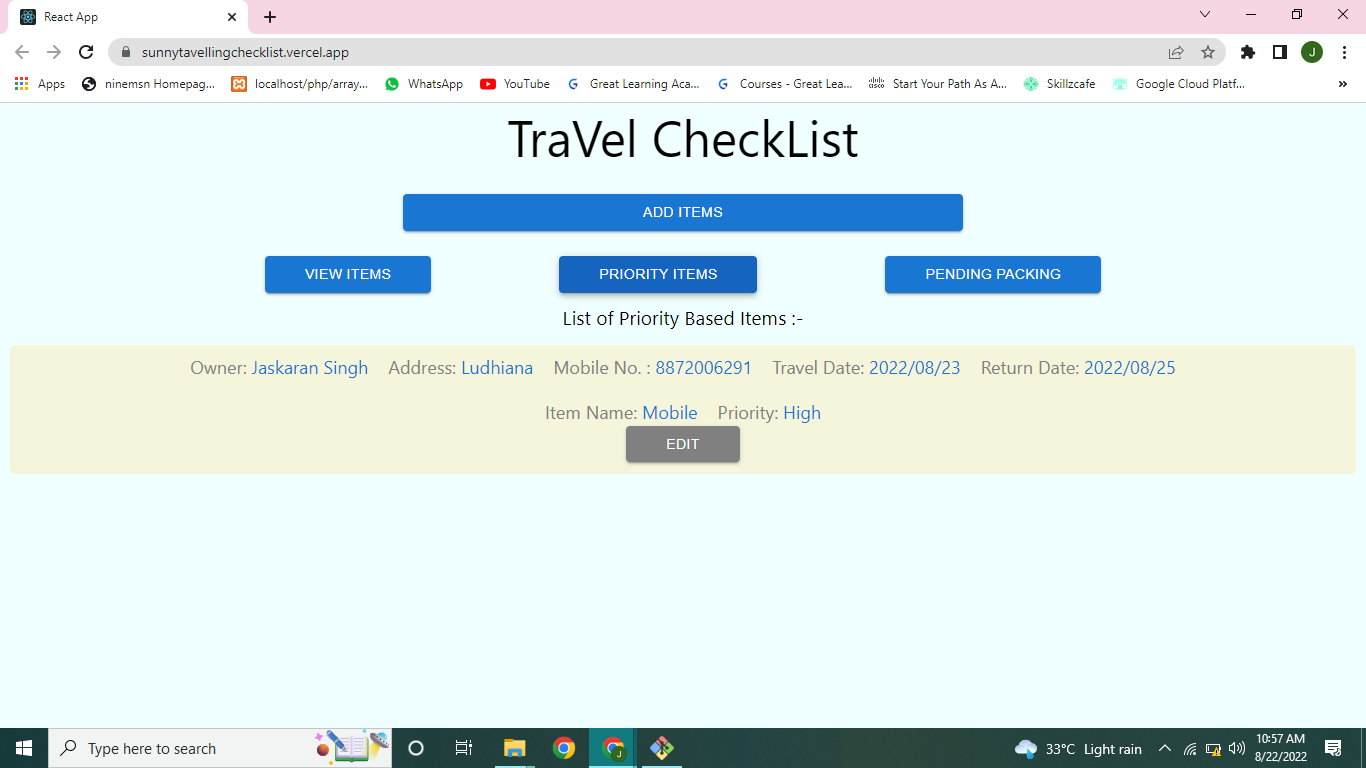 GitHub - Sunnymangat/TravellingCheckList: Basic project related to the ...