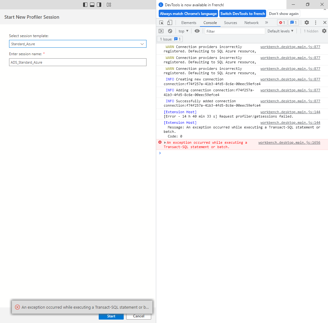 Unable to start trace in Profiler · Issue #21016 · microsoft/azuredatastudio · GitHub