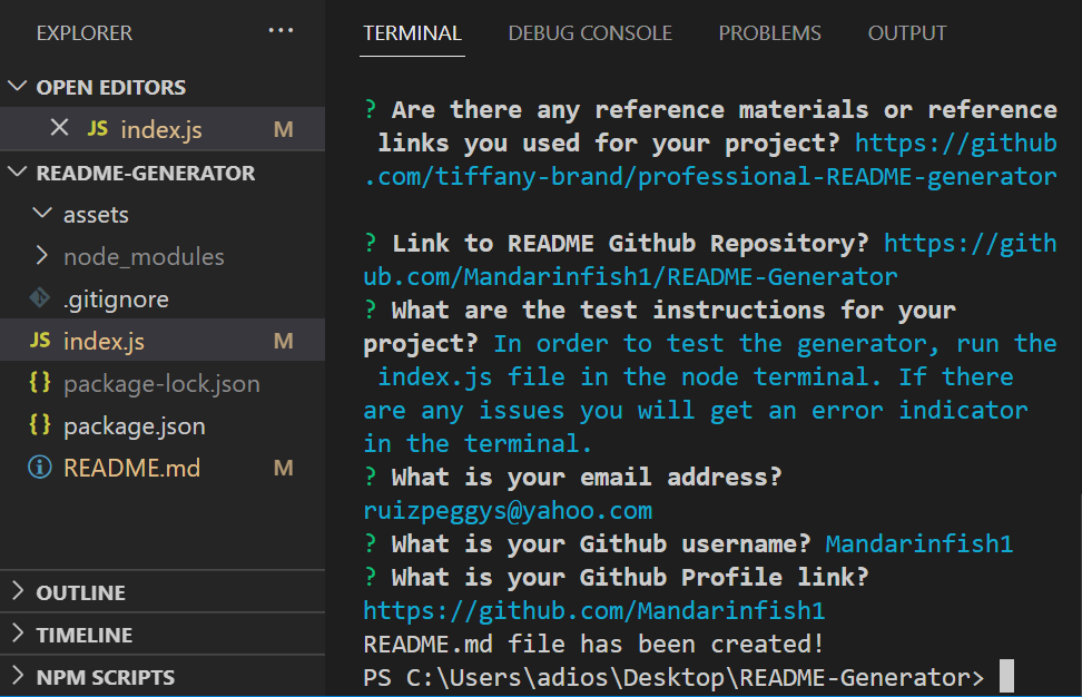 GitHub - Mandarinfish1/README-Generator: Creating a README Generator with Node and npm
